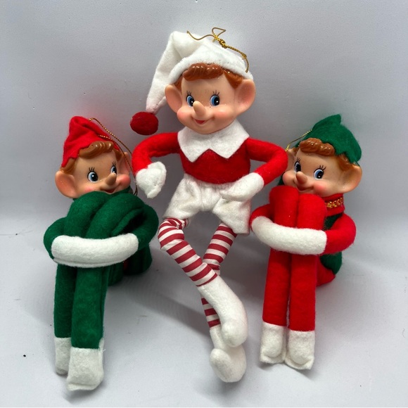 Vintage | Holiday | Vintage Christmas Plasticface Pixie Elvesset Of 3 ...